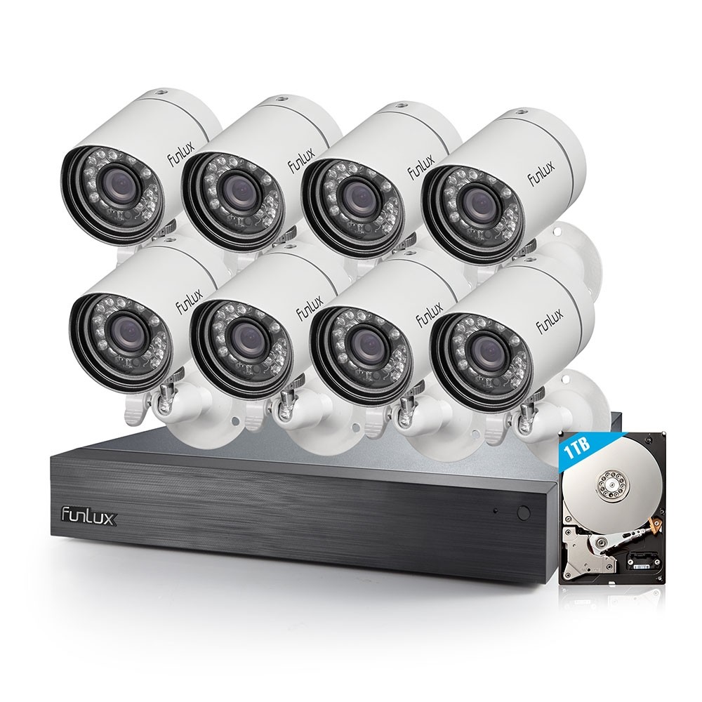Refurbished Funlux 16CH NVR sPoE Outdoor Indoor Security 8*Cam 1TB Hard ...
